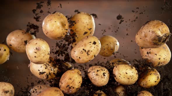 Super Slow Motion Shot of Flying Potatoes with Soil at 1000 Fps, Stock ...