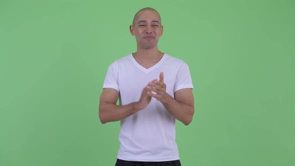Happy Handsome Bald Man Clapping Hands, Stock Footage | VideoHive