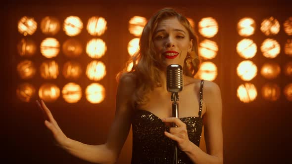 Glamour Woman Singer Dancing on Stage Close Up, Stock Footage | VideoHive