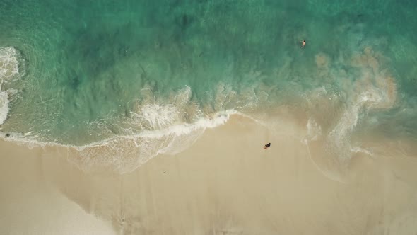 Top Down View Ocean Beach Waves Break White Sand, Stock Footage | VideoHive