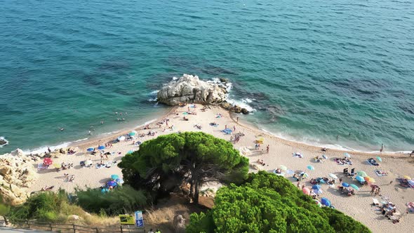 Aerial View of Cala Roca Grossa Beach in Calella Province Catalonia ...