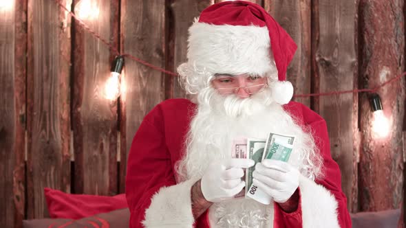 Santa Claus Counting His Money and Showing Money Disappearing Trick ...