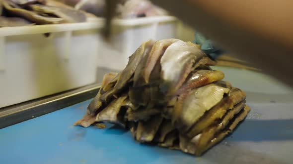 Canned Food, Cutting Shop, Cut Gutted Fish at Fish Production, Stock ...