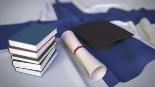 Graduation Cap and Diploma on the Finnish Flag, Motion Graphics | VideoHive