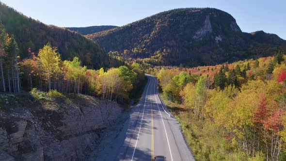 Forillon National Park, Gaspe, Quebec, Canada. Drone. 4K. Cars driving ...