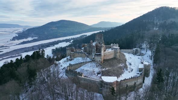 Aerial view of castle in Zborov village in Slovakia, Stock Footage