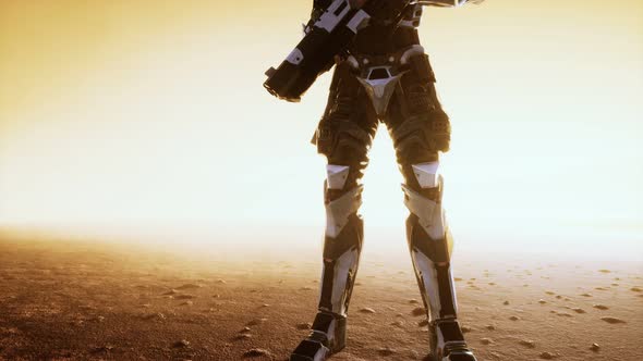 Futuristic Soldier in Desert at Sandstorm, Motion Graphics | VideoHive