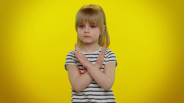 Little Child Kid Girl Say No Hold Palm Folded Crossed Hands in Stop ...