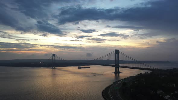 An aerial view over Gravesend Bay in Brooklyn, NY. The drone camera ...
