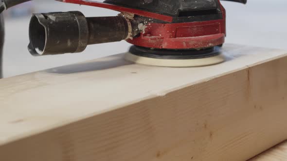 Circular Sanding Machine Sands Wood in a Construction Wood Industry ...