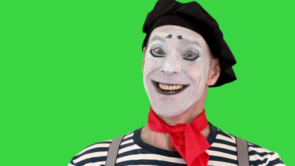 Mime Artist Smiling To Camera Being Extremely Happy on a Green Screen ...