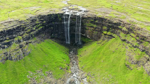 Aerial View of the Fossa Waterfall at Sunset, Stock Footage | VideoHive