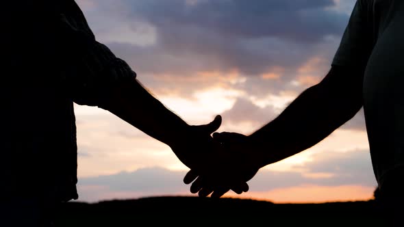 Close Up Of People Shaking Hands At Sunset, Stock Footage | VideoHive