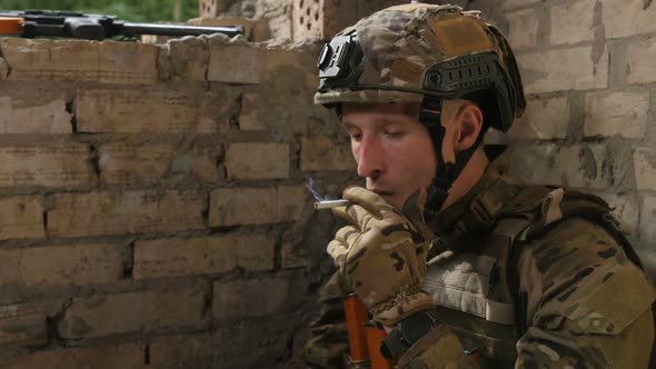 Tired Army Soldier Relieving Stress with Cigarette, Stock Footage ...