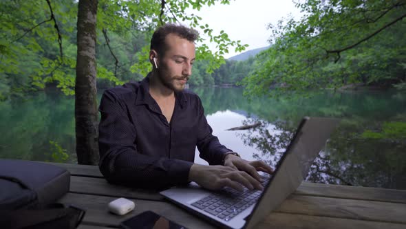 Working in nature, in the forest., Stock Footage | VideoHive
