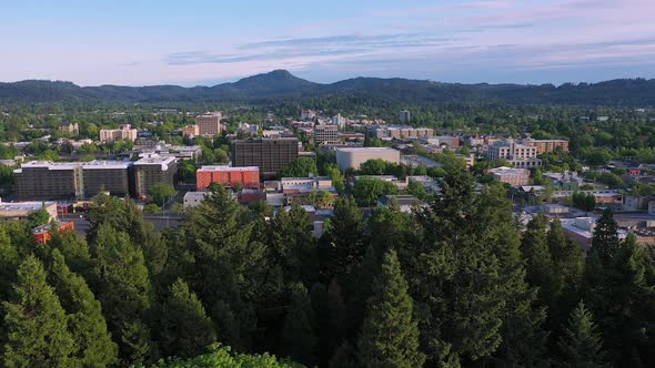 Aerial view flying sideways of Eugene Oregon, Stock Footage | VideoHive