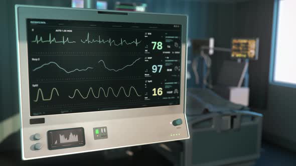 Modern ECG Machine Monitoring Patient In Operating Room Of Health Care ...