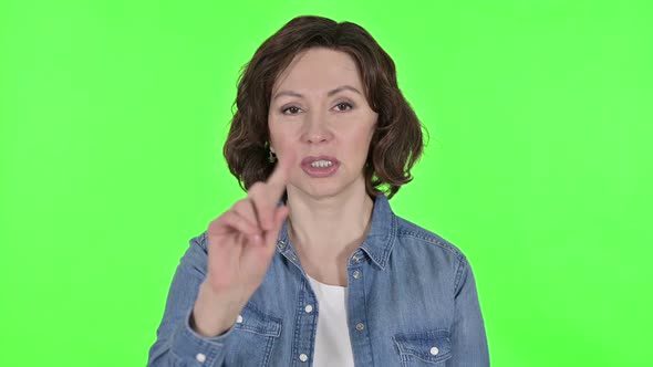 No Finger Sign By Old Woman on Green Chroma Key Background, Stock Footage