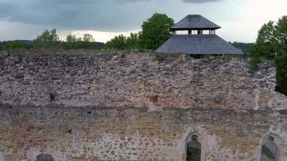 Medieval Castle Ruins in Latvia Rauna. Aerial View Over Old Stoune ...