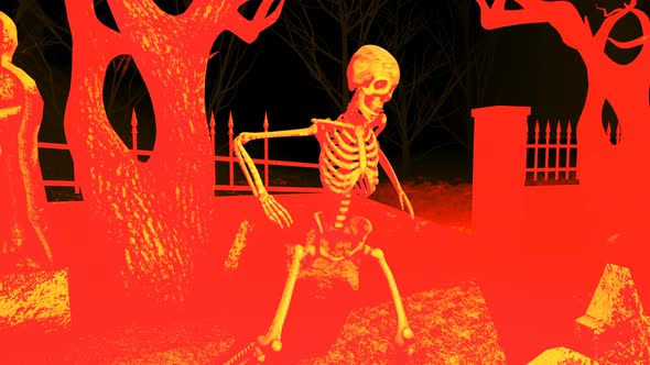 4K Red and yellow skeleton dancing in a cemetery, Motion Graphics ...