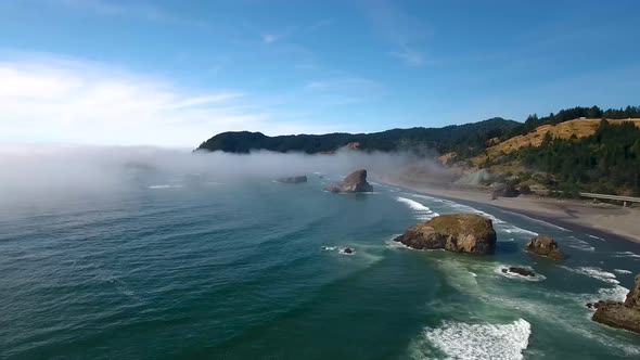 AERIAL: Flyover of the Oregon coastline., Stock Footage | VideoHive