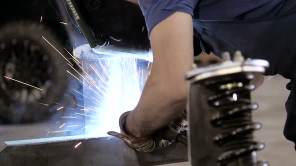 Welding Process. Worker Doing Welding Job. Hands Of Workman Doing ...