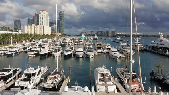 Aerial Drone Flight Above the Maritime Port in the Miami Harbor ...