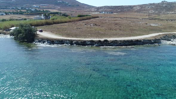 Piperi beach in Naoussa on Paros island in the Cyclades in Greece ...