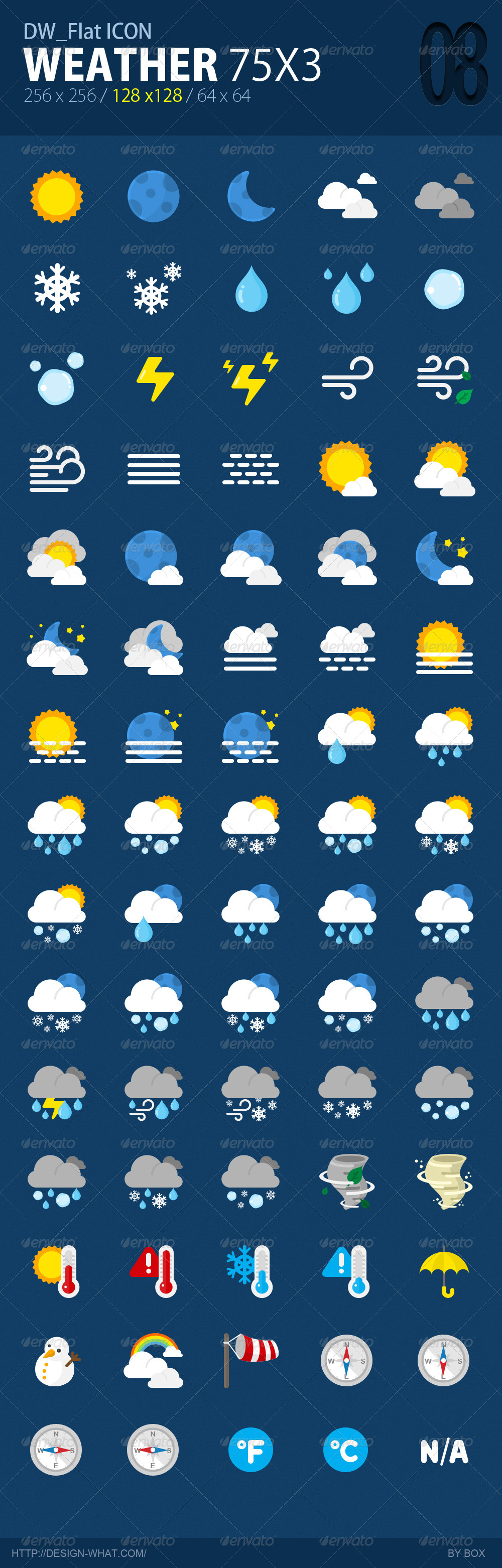 75 Flat ICONs (Weather), Icons | GraphicRiver
