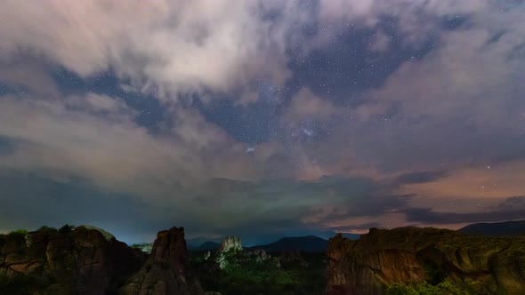 Milky Way galaxy, storm lightning, plane trails and meteor shower ...