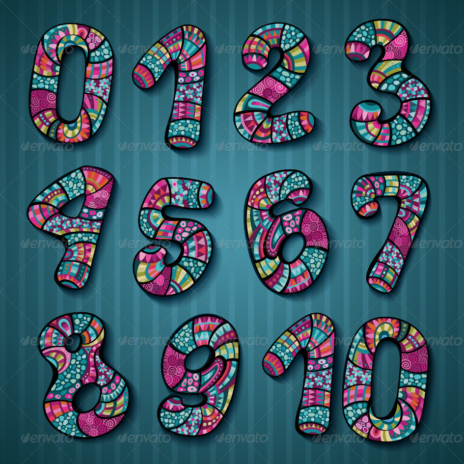 Hand Drawn Decorative Vector Numbers, Vectors | GraphicRiver