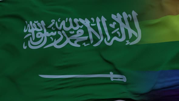 Waving National Flag of Saudi Arabia and LGBT Rainbow Flag Background ...