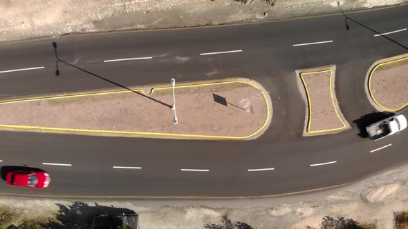 drone overhead shot, overhead aerial view of a road, travel concept ...