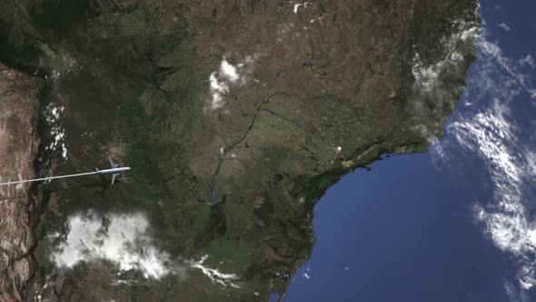 Route of a Plane Flying To Campinas Brazil on the Map, Motion Graphics