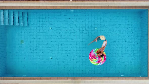 Top View of Women in Swimming Pool with Pool Float, Stock Footage ...