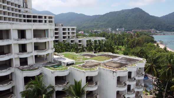 Aerial view abandoned and broken hotel, Stock Footage | VideoHive