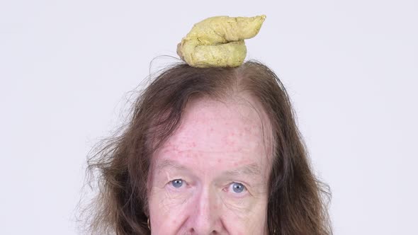 Happy Senior Man with Mustache Having Poo on Head, Stock Footage ...