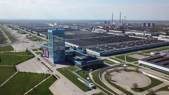 Aerial View Over Modern Automobile Plant Near Togliatti with Avtovaz ...