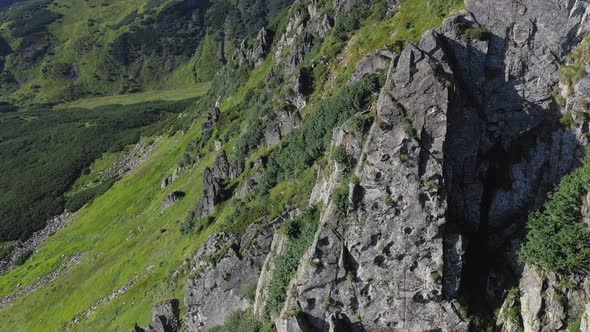Aerial view of rocky peak of Spitz mountain in the Carpathian mountains ...