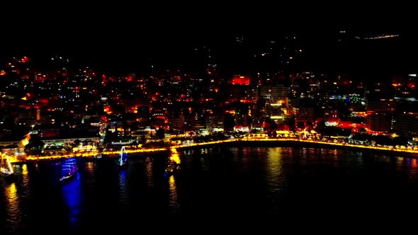 Beautiful Aerial View of the City of Saranda at Night in ...
