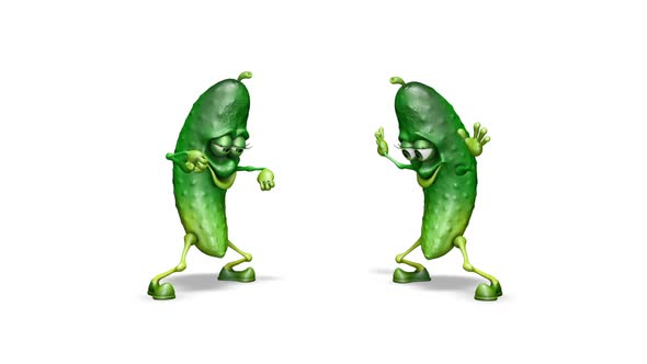 Two Cucumbers - Looped Dance on White Background, Motion Graphics