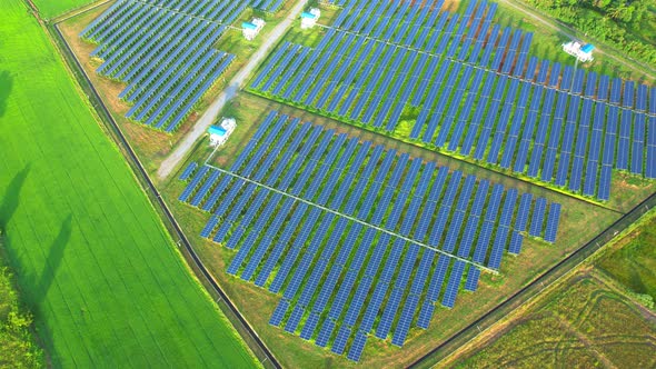 Drone fly over solar farm, renewable energy from solar., Stock Footage