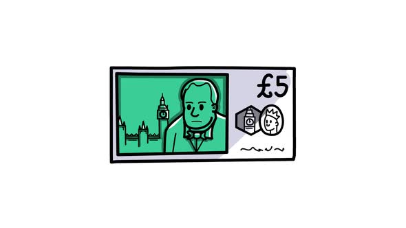 5 five British pound banknote Sketch and 2d animated, Motion Graphics