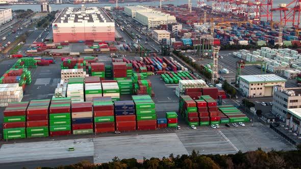 Timelapse Cars Traffic at Modern Tokyo Container Terminal, Stock Footage