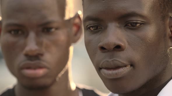 immigration, suffering, Two sad African immigrants in the street, Stock ...