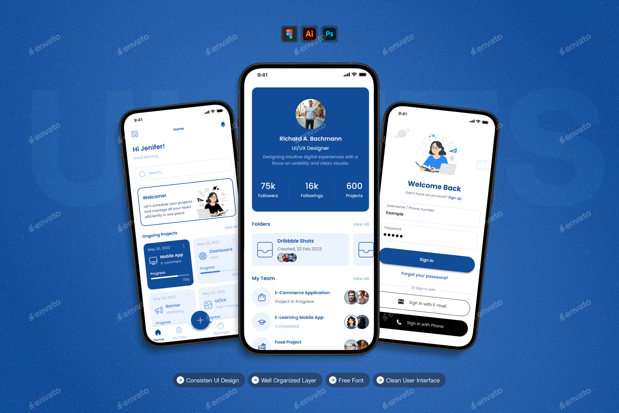 Project Management - Mobile App UI Kit, Web Elements | GraphicRiver