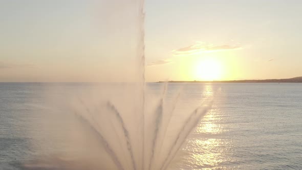 Aerial Rasing Up Panorama Sunset Sea Landscape City Evening Bay, Stock ...