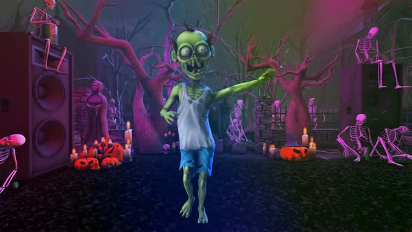 Zombie dancing salsa in a party in a graveyard, Motion Graphics | VideoHive