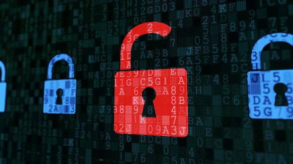 Digital Padlocks Secure Except One Red Lock, Hacker Attack Virus ...