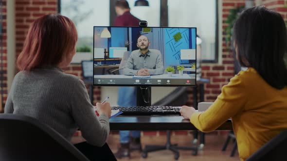 Team of People Recruiting Candidate on Video Call Job Interview, Stock ...